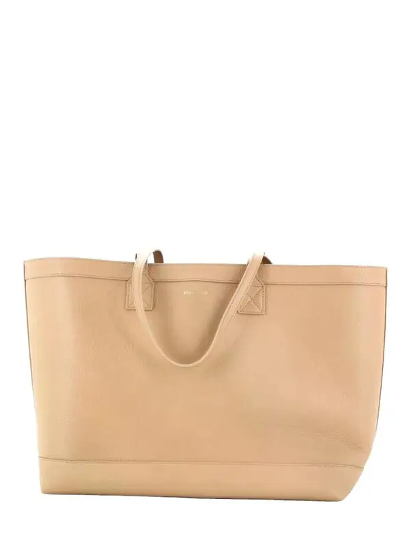 Burberry Shopping Leather Tote Bag With Check Canvas Interior - Neutrals