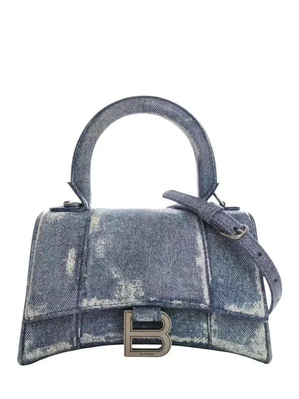 Balenciaga Calfskin Hourglass Xs Satchel With Denim Print - Blue