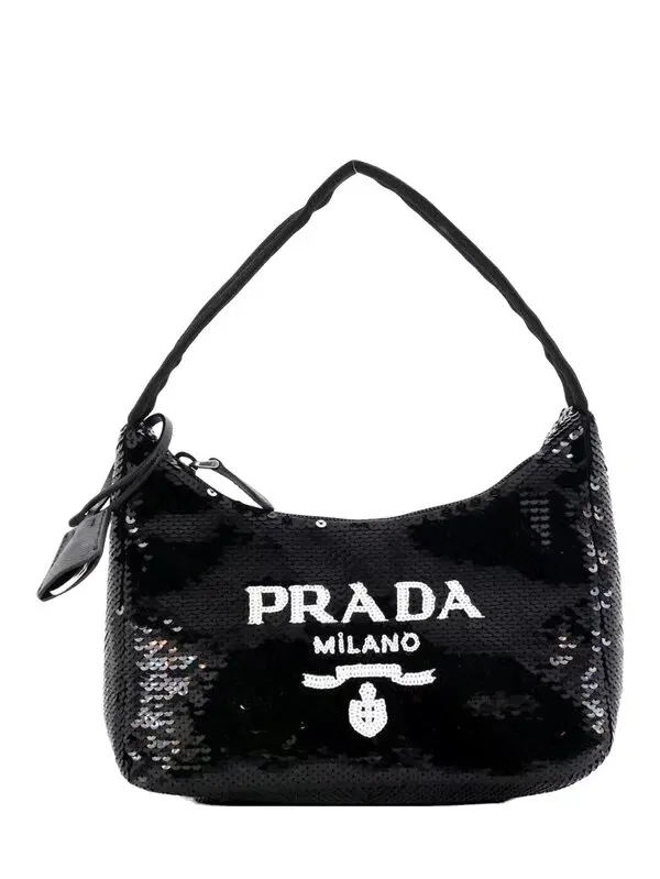 Prada Re-edition 2000 Sequins Mini Hobo Bag - Black