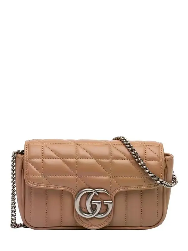 Gucci Mini Gg Marmont Matelasse Leather Flap Crossbody Bag - Brown