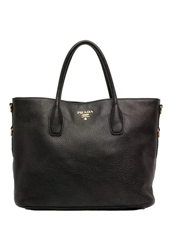 Prada Vitello Daino Open Convertible Tote Satchel - Black