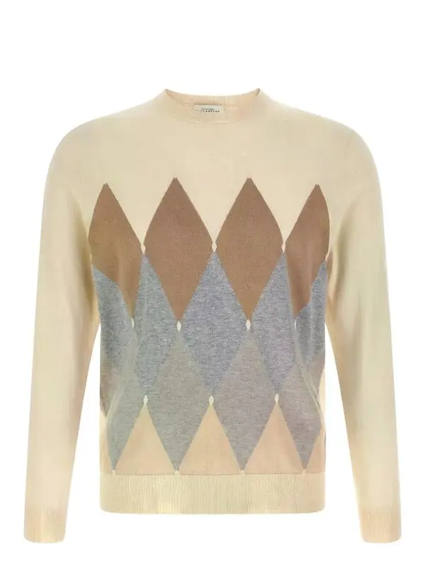 BALLANTYNE Argyle-pattern Crew-neck Sweater - Neutrals