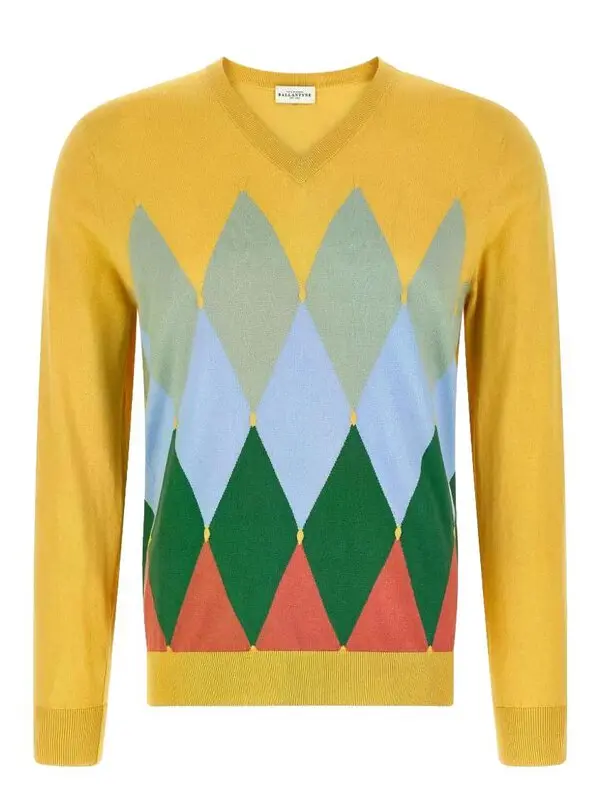 BALLANTYNE Argyle Pattern V-neck Sweater - Yellow