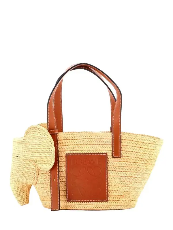 Loewe Elephant Basket Raffia Small Tote Bag - Brown