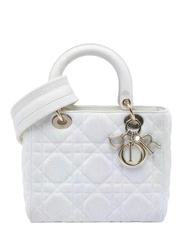 Dior 2021 Medium Mesh Cannage Lady Satchel - White