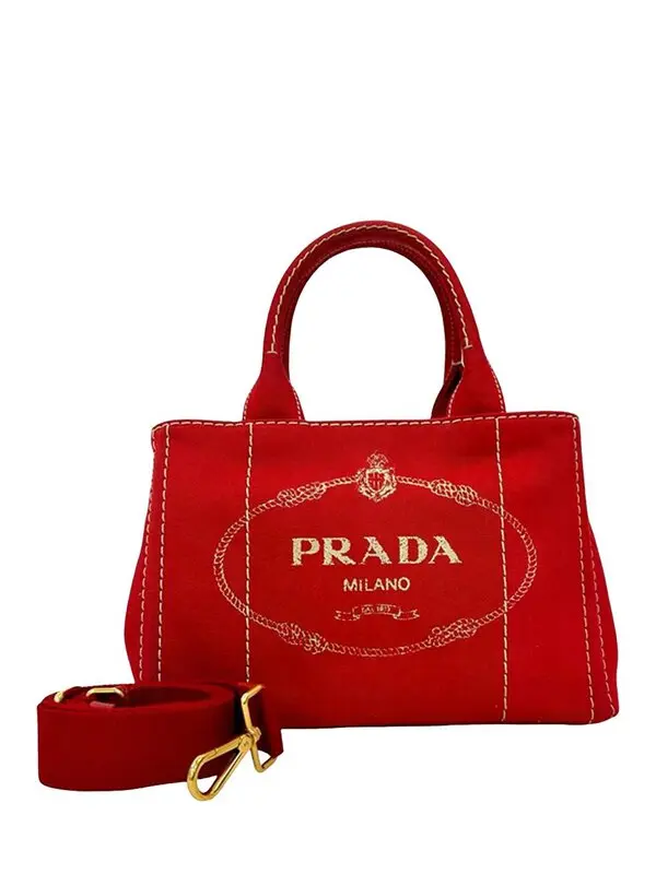 Prada Small Canapa Logo Satchel - Red