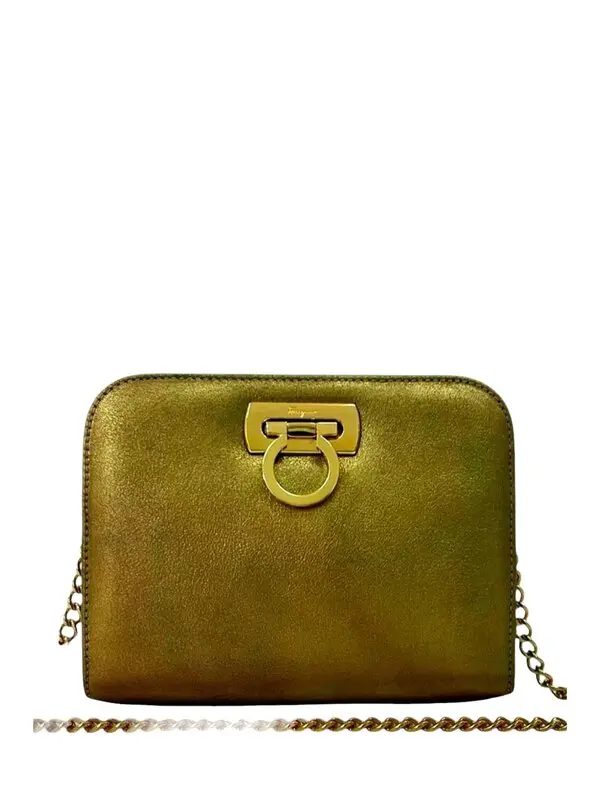 FERRAGAMO 1990-2000 Metallic Leather Gancini Crossbody Bag - Gold