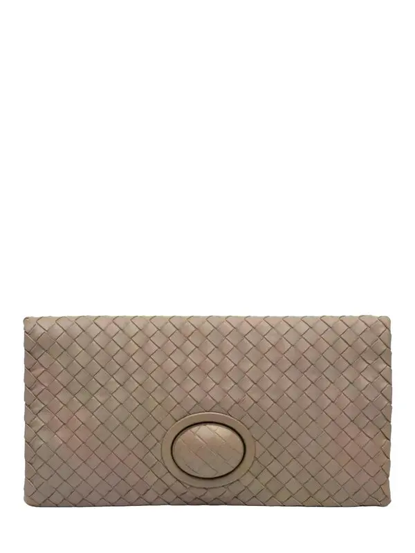 Bottega Veneta Nappa Intrecciato Turn Lock Clutch Bag - Brown