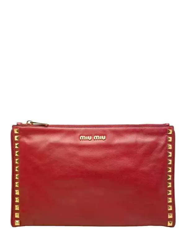 Miu Miu Studded Leather Zip Clutch Bag - Red