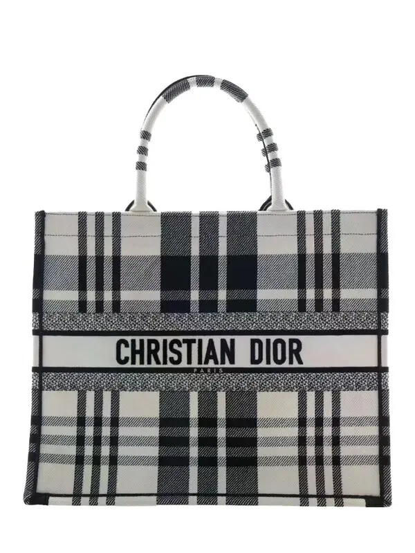 Dior Large Embroidered Check N Book Tote Bag - White
