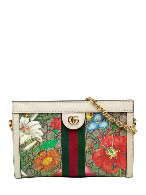 Gucci Gg Supreme Flora Ophidia Chain Crossbody Bag - Brown