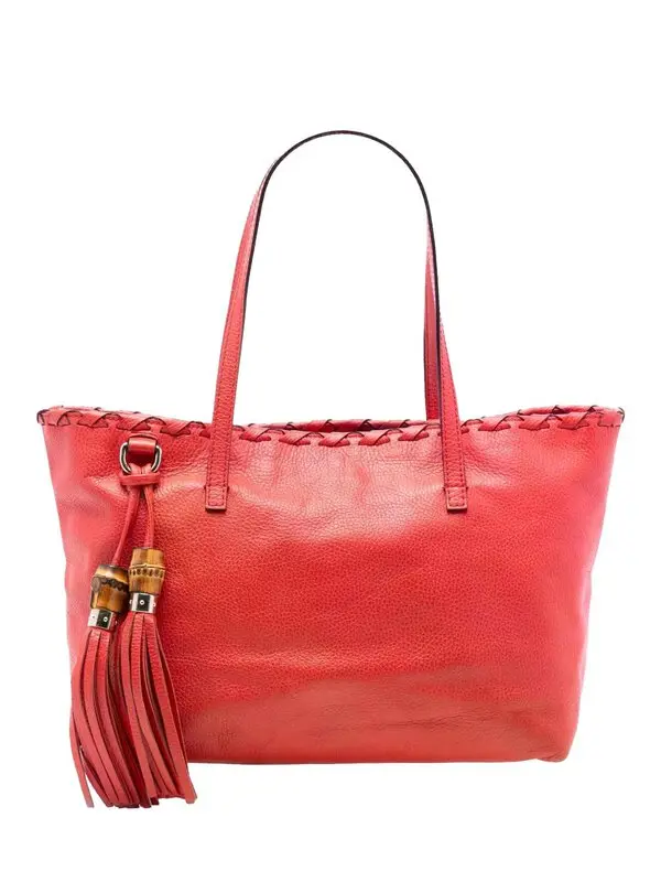 Gucci Leather Bamboo Tassel Tote Bag - Red