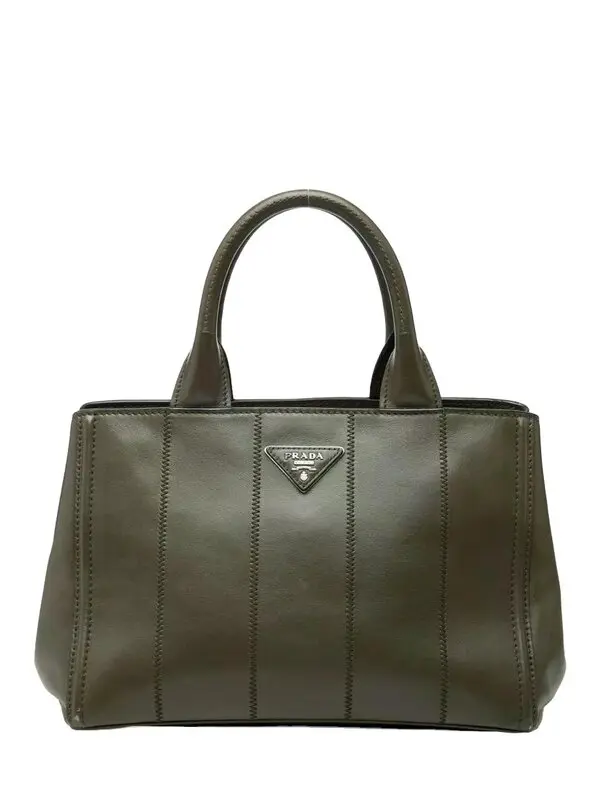 Prada Vitello Daino Vertical Stitched Top Handle Satchel - Green
