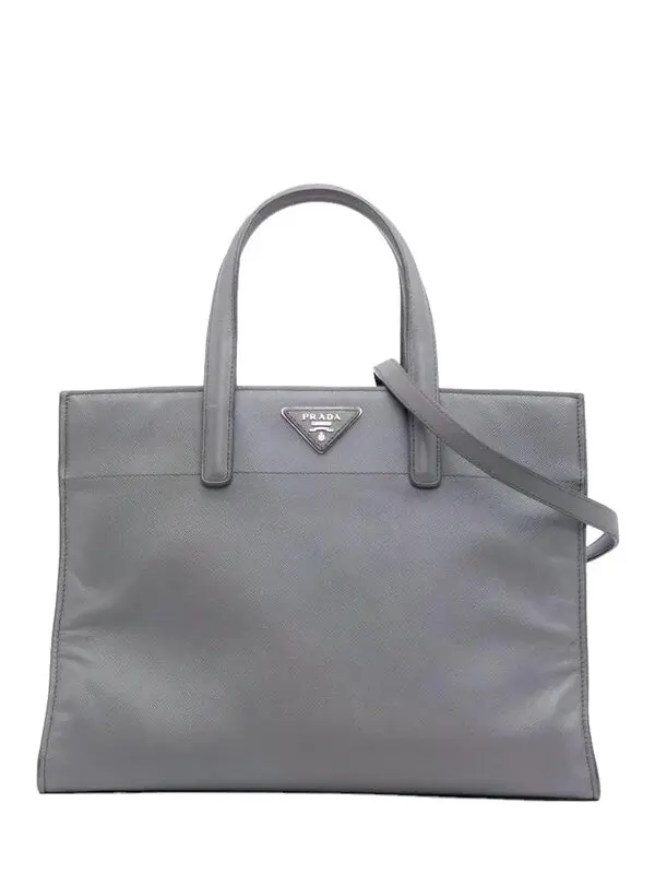 Prada Saffiano Soft Triple Pocket Tote Satchel - Grey