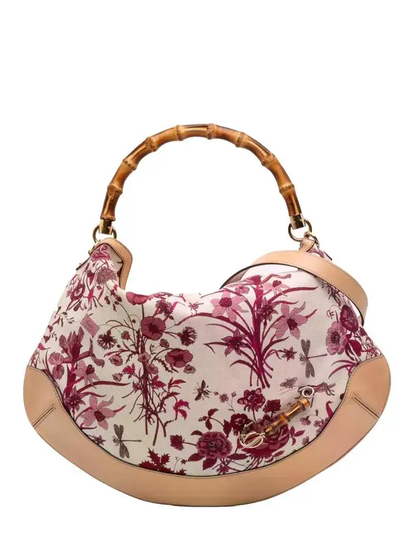 Gucci Canvas Floral Peggy Bamboo Hobo Satchel - White