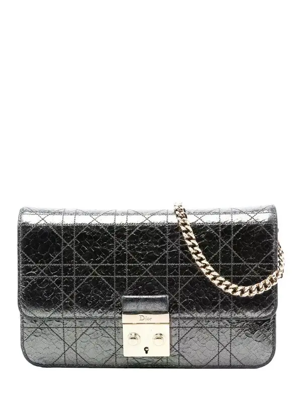 Dior 2016 Metallic Crinkled Calfskin Cannage Miss Promenade Crossbody Bag - Silver
