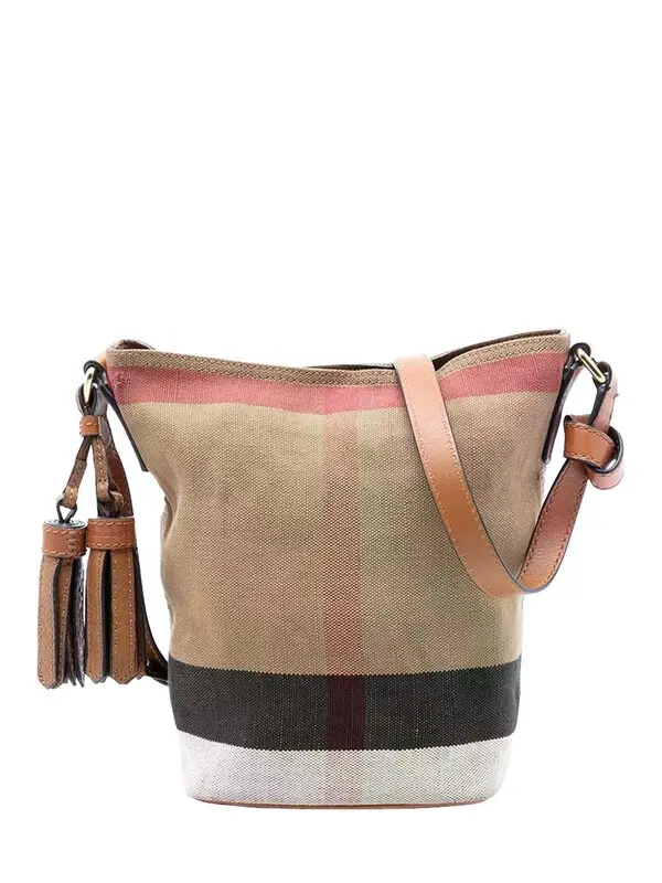 Burberry Mini Mega Check Ashby Tassel Bucket Bag - Brown