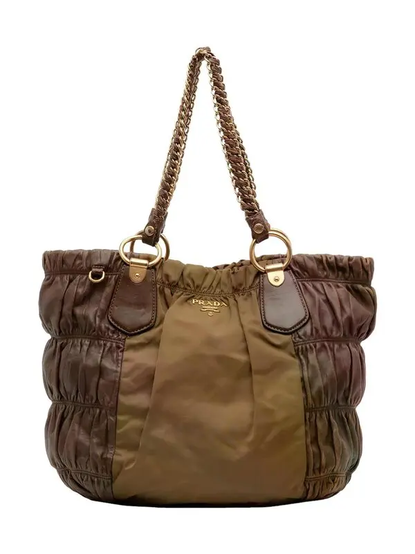 Prada Tessuto And Nappa Gaufre Tote Bag - Brown