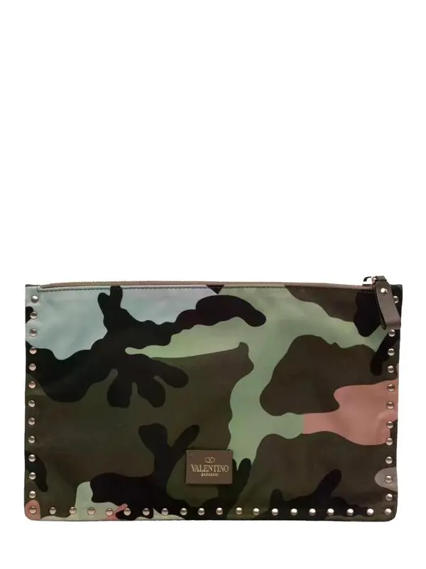 Valentino Garavani 2000-2017 Nylon Rockstud Camouflage Zip Clutch - Green