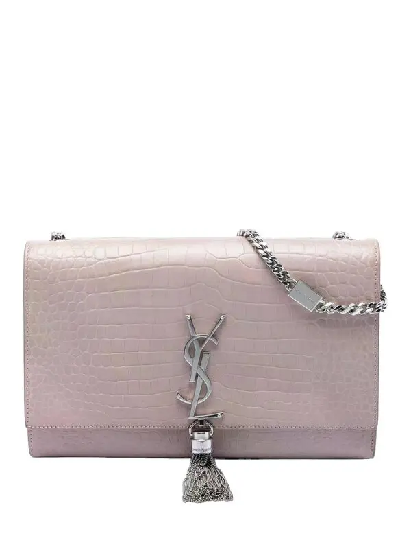Saint Laurent 2013-2026 Medium Croc Embossed Leather Kate Tassel Crossbody Bag - Pink