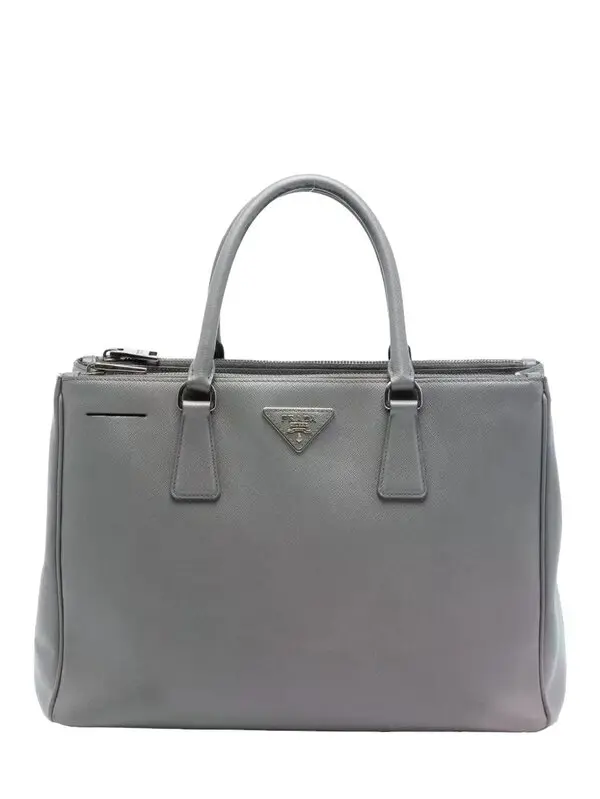 Prada Saffiano Galleria Double Zip Satchel - Grey
