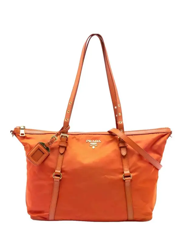 Prada Saffiano Trimmed Tessuto Satchel - Orange