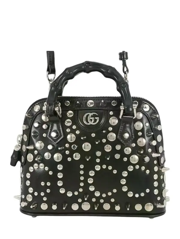 Gucci Mini Studded Calfskin Bamboo Diana Dome Satchel - Black