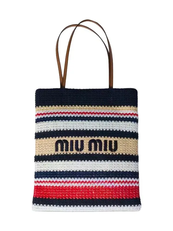 Miu Miu Raffia-effect Woven Tote Bag - Blue