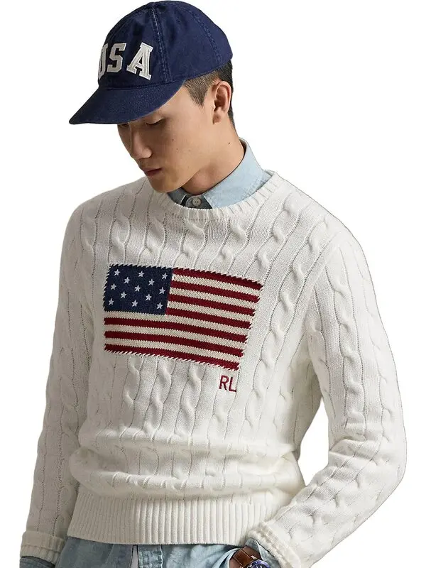 Ralph Lauren Cable-knit Iconic Flag Sweater - Ceramic White