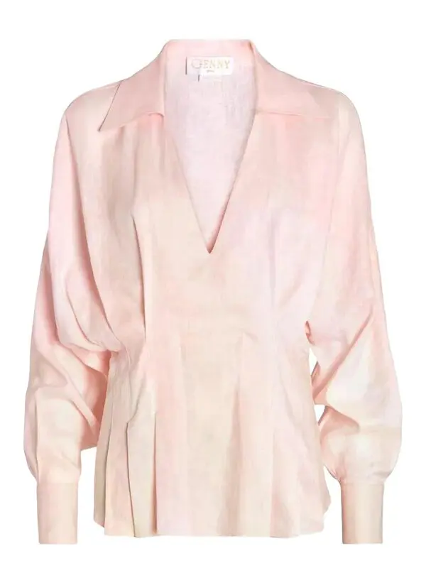 GENNY V-neck Pleated Blouse - Pink