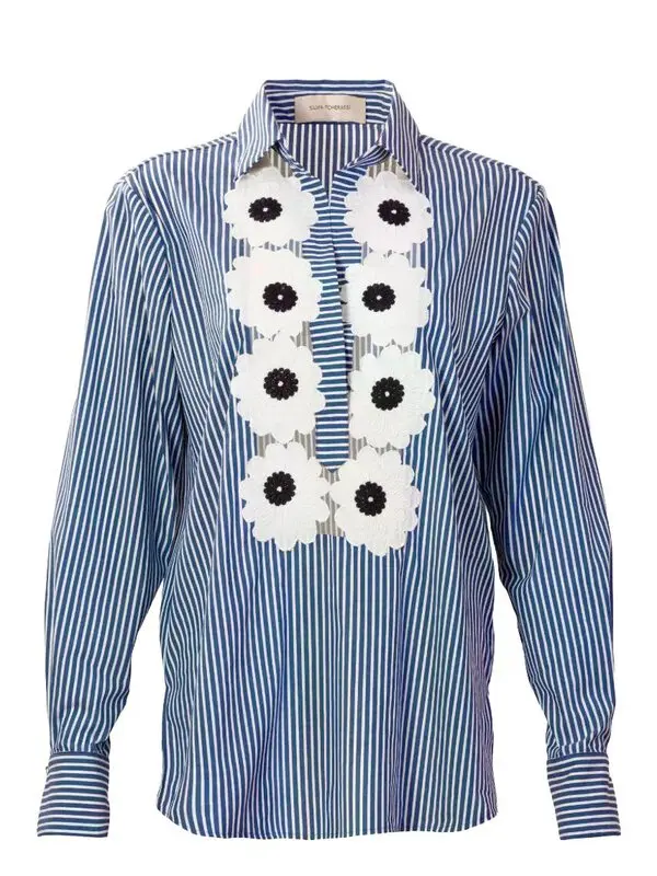 Silvia Tcherassi Karole Striped Floral Blouse - Blue
