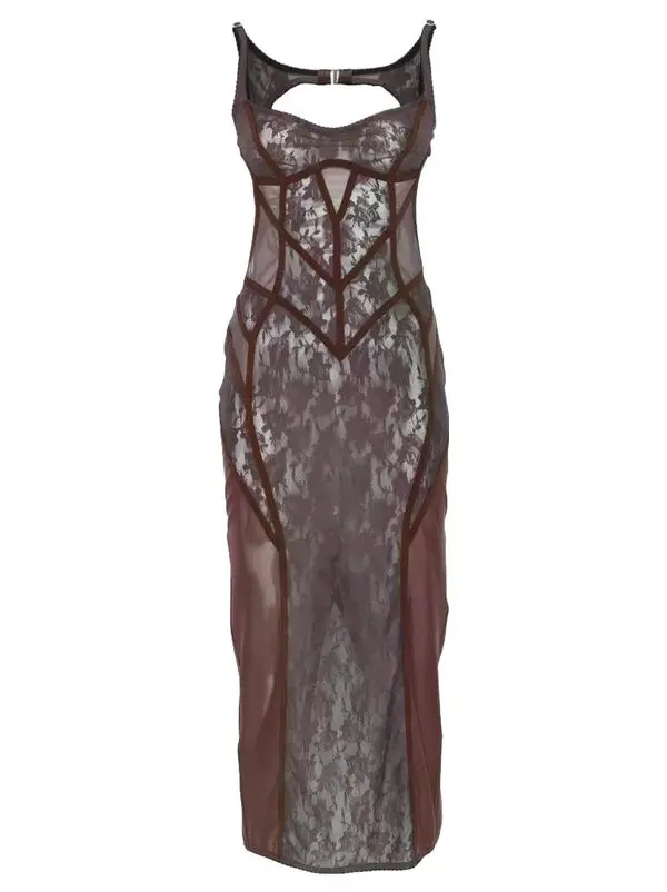 Attico Lace-paneled Midi Dress - Brown