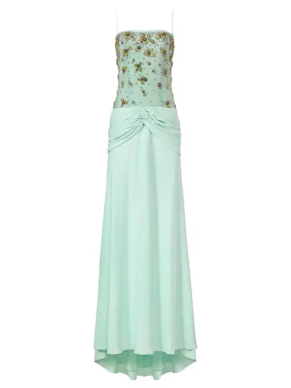 Costarellos Nissa Knot-detail Embroidered Tulle Gown - Green