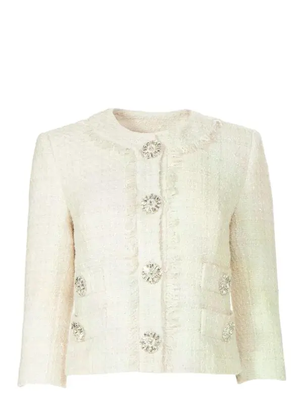 Costarellos Macie Crystal-button Cropped Jacket - Neutrals