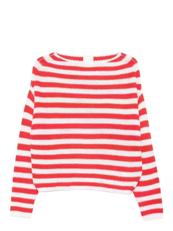ALLUDE Striped Boat-neck Sweater - Red