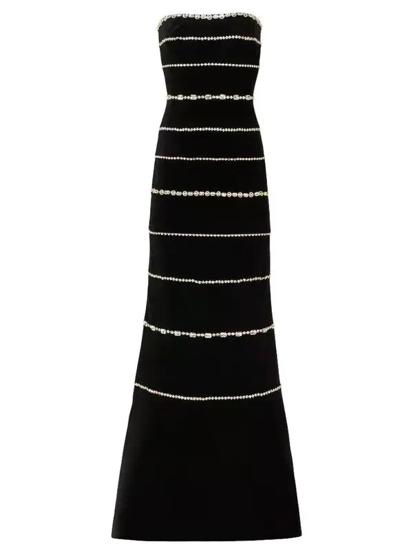 Costarellos Shaula Crystal Strapless Velvet Gown - Black