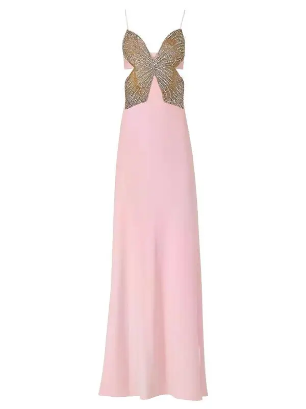 Costarellos Azmira Crystal Butterfly Cut-out Gown - Pink