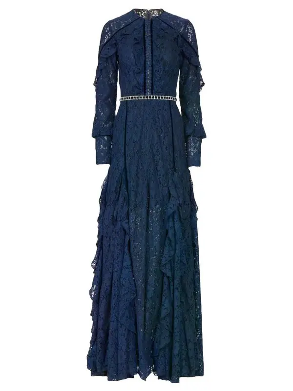 Costarellos Gianna Lace Ruffled Gown - Blue
