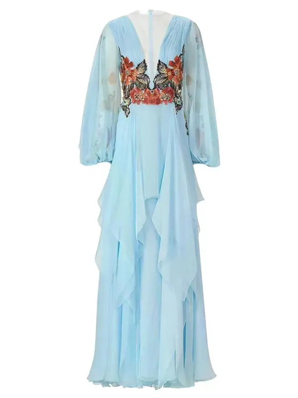 Costarellos Floral-appliqué Maxi Dress - Blue
