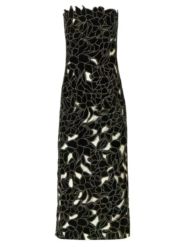 Costarellos Floral-cut Strapless Midi Dress - Black