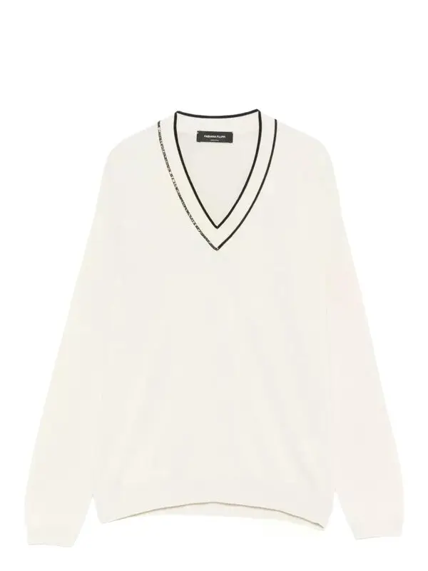 Fabiana Filippi V-neck Sweater With Contrasting Trim - White