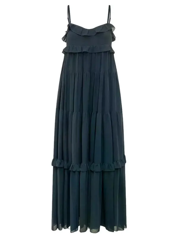 Michael Kors Ruffled Georgette Tiered Maxi Dress - Blue