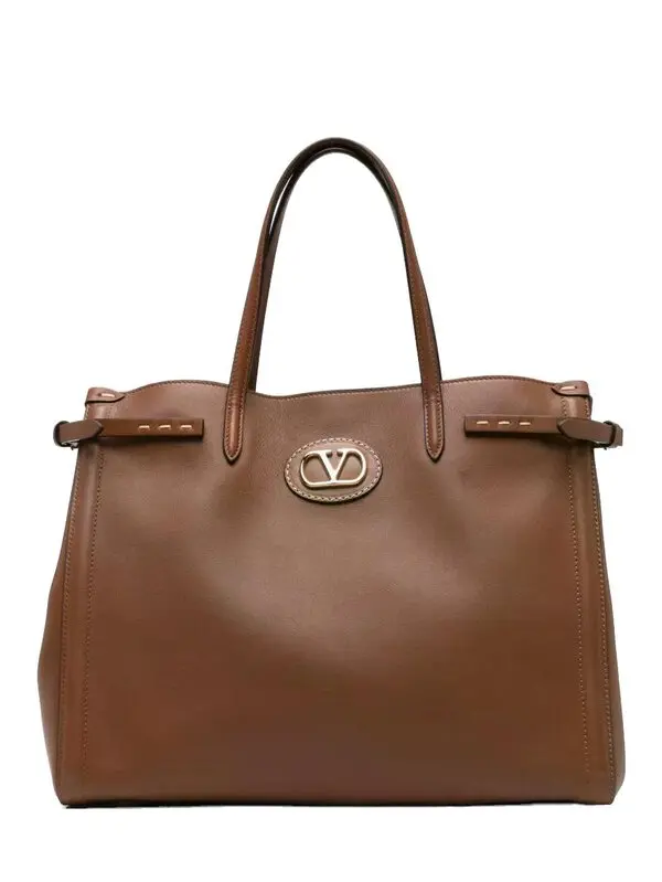 Valentino Garavani Antibes Logo Topstitch Tote Bag - Brown