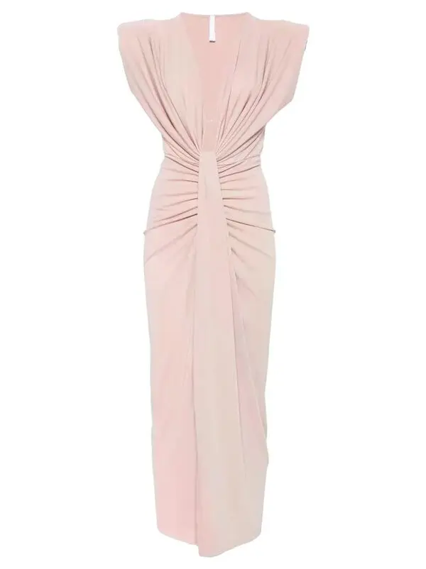 Imperial Draped V-neck Midi Dress - Pink