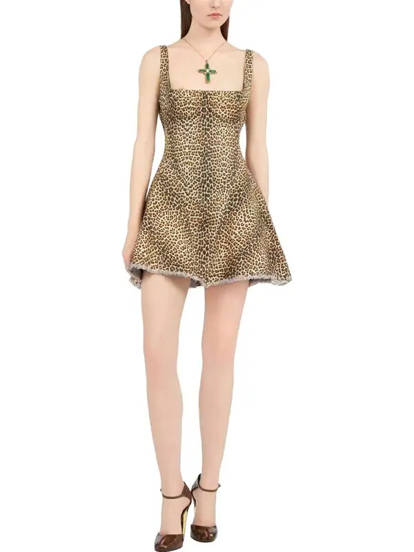 Roberto Cavalli Leopard-print Frayed Dress - Neutrals