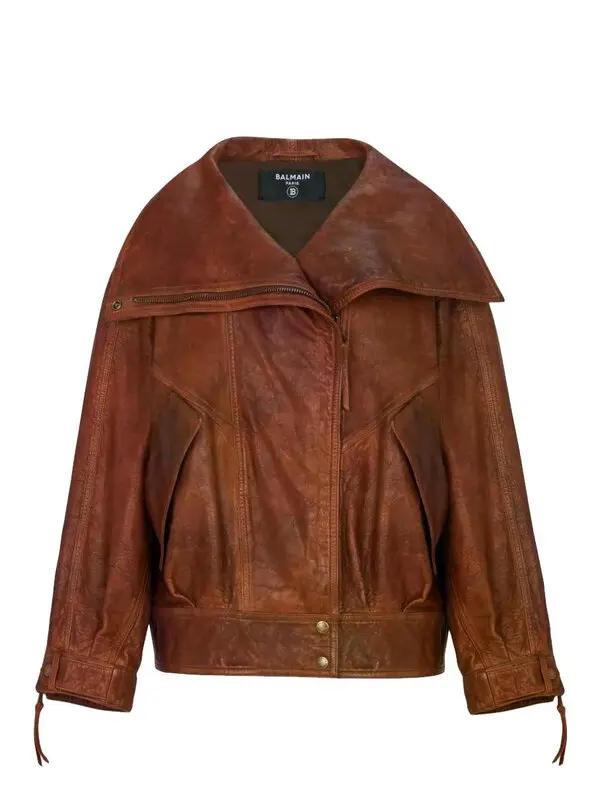 Balmain Lambskin Bomber Jacket - Brown