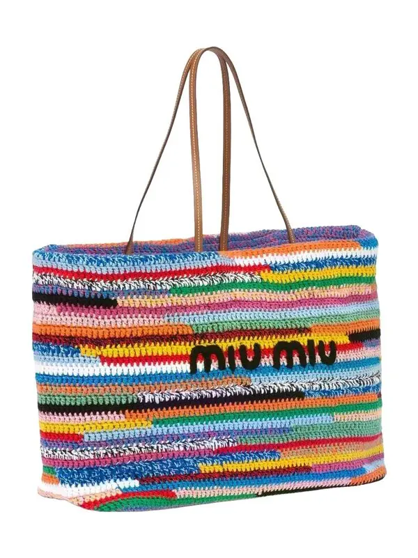 Miu Miu Striped Crochet Knit Shoulder Bag - Blue