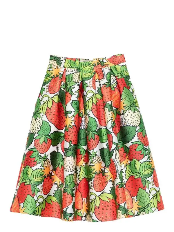 ALESSANDRO ENRIQUEZ Strawberry-print A-line Midi Skirt - Red