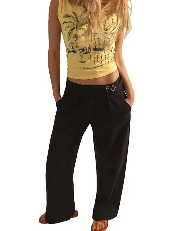 Free People Buckle Up Wide-leg Trousers - Black