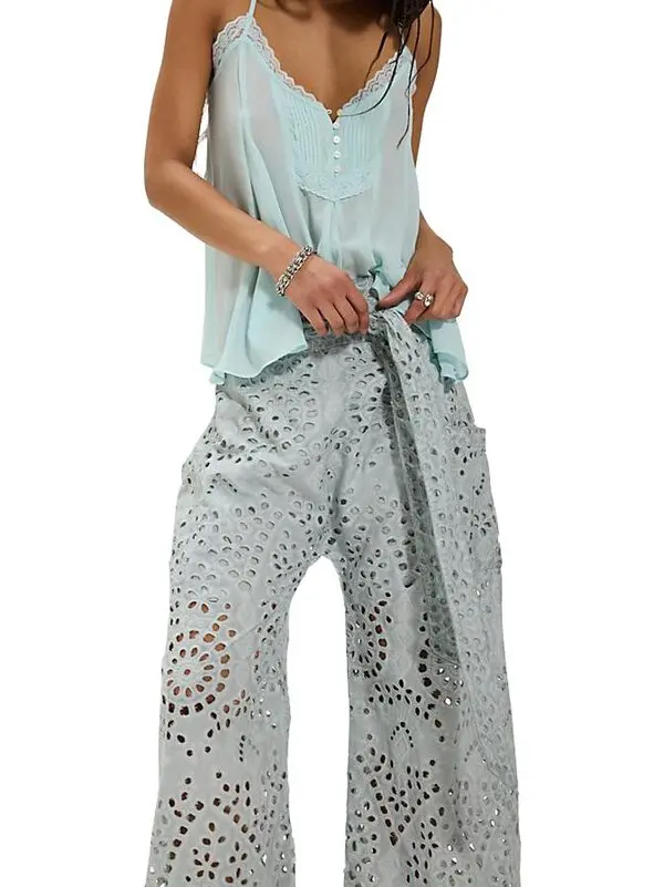 Free People Starry Skies Eyelet Pull-on Harem Pants - Blue Surf